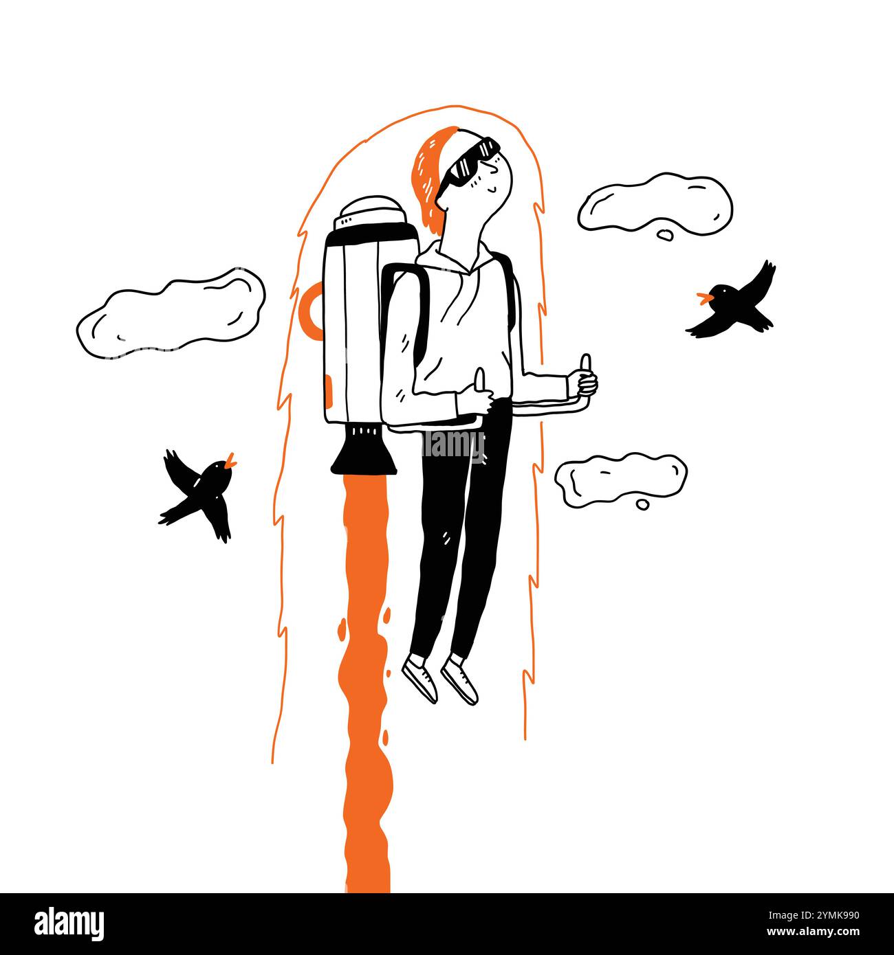 Start up concept, aviator or rocket man with jetpack on his back. Hand ...