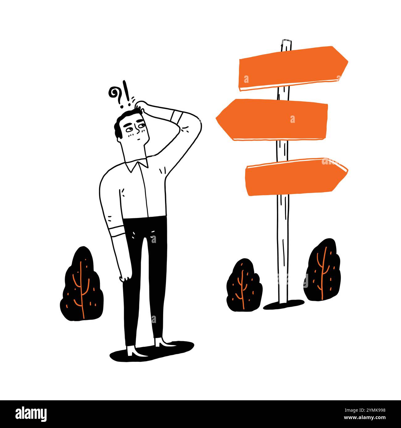 Businessman looking at road signs, Hand drawing vector illustration ...