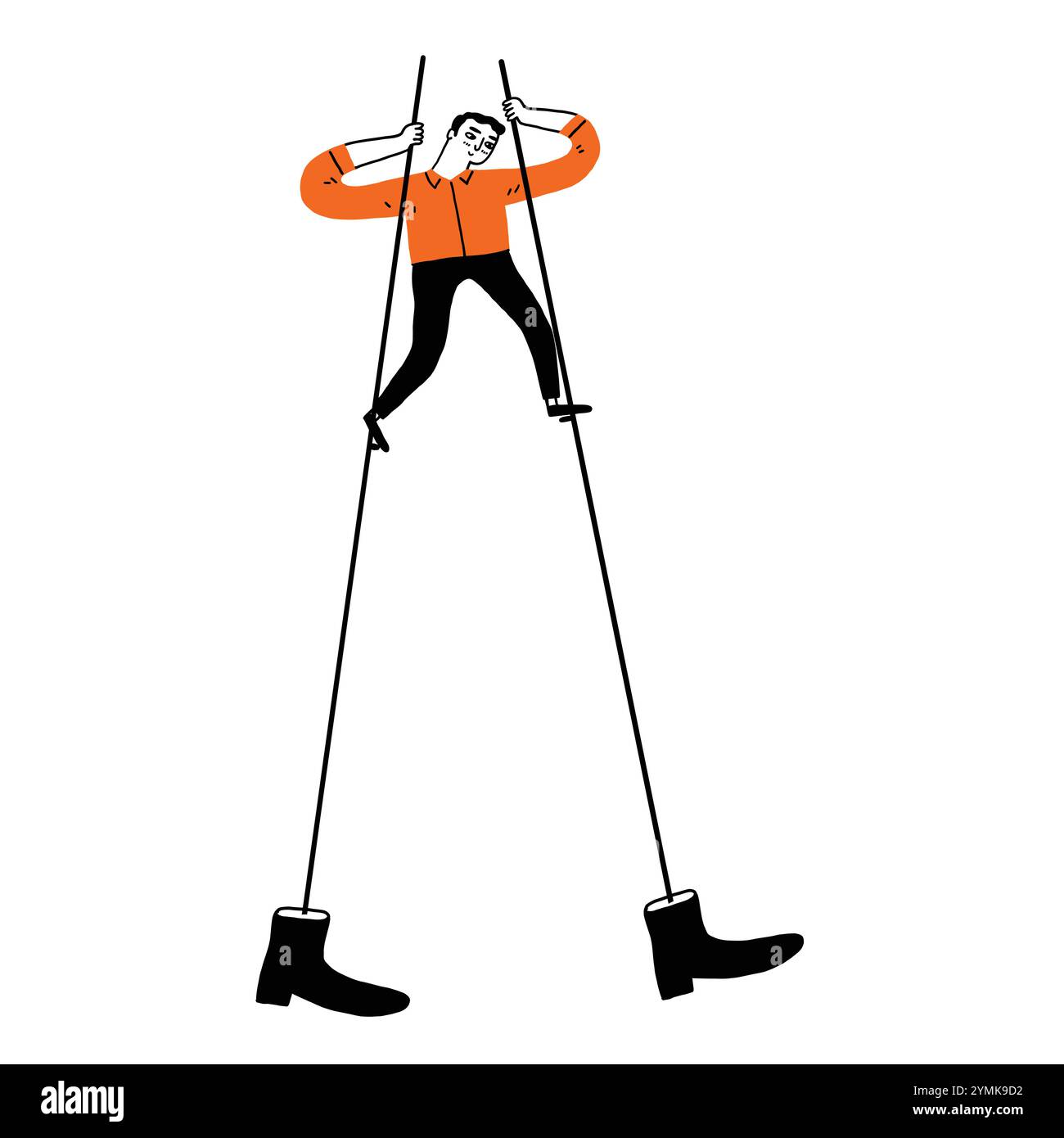 Young man walking on stilts to standing out from the crowd. Hand ...