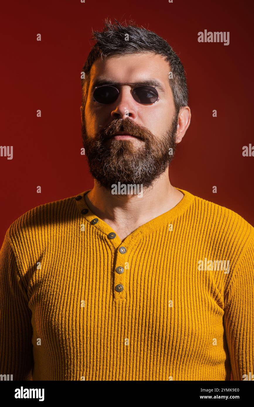 Blind man. Visually impaired. Despite disability. Bearded blind man ...