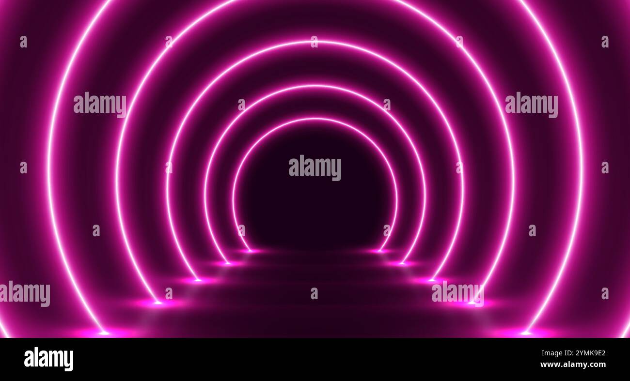 Neon glowing arch tunnel, futuristic room with led corridor, modern ...