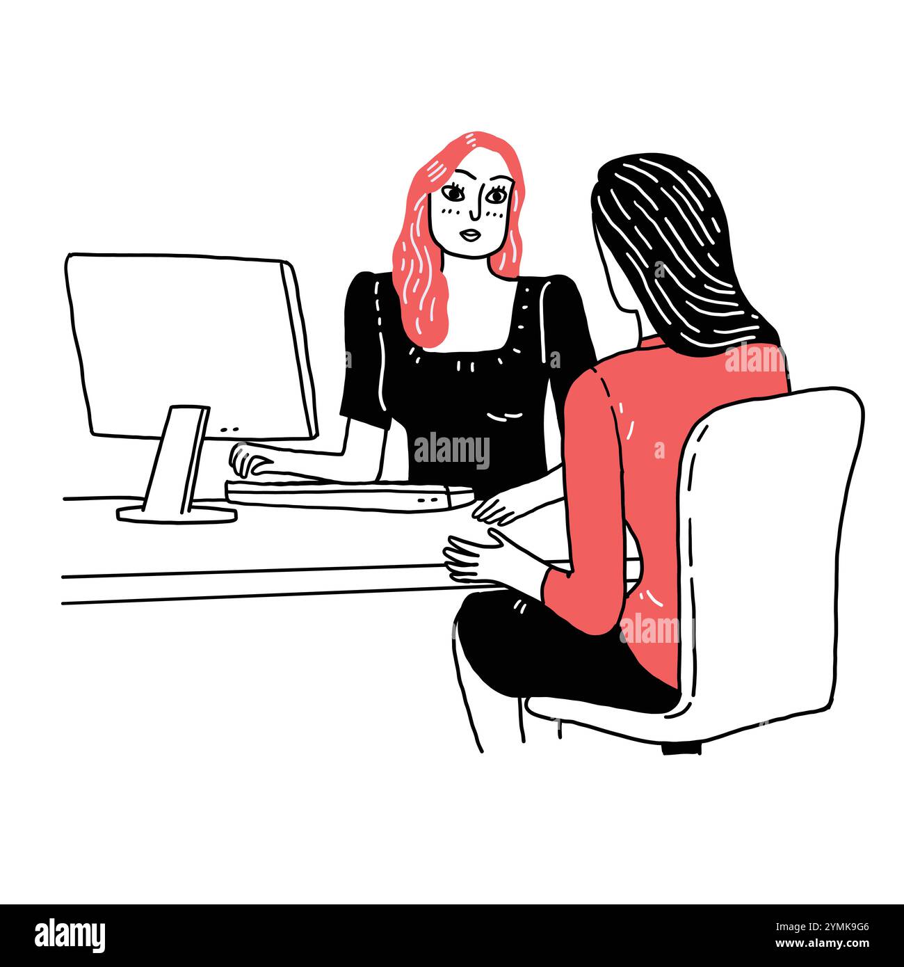 Beautiful business woman talking with employee or intern. Hand drawn ...