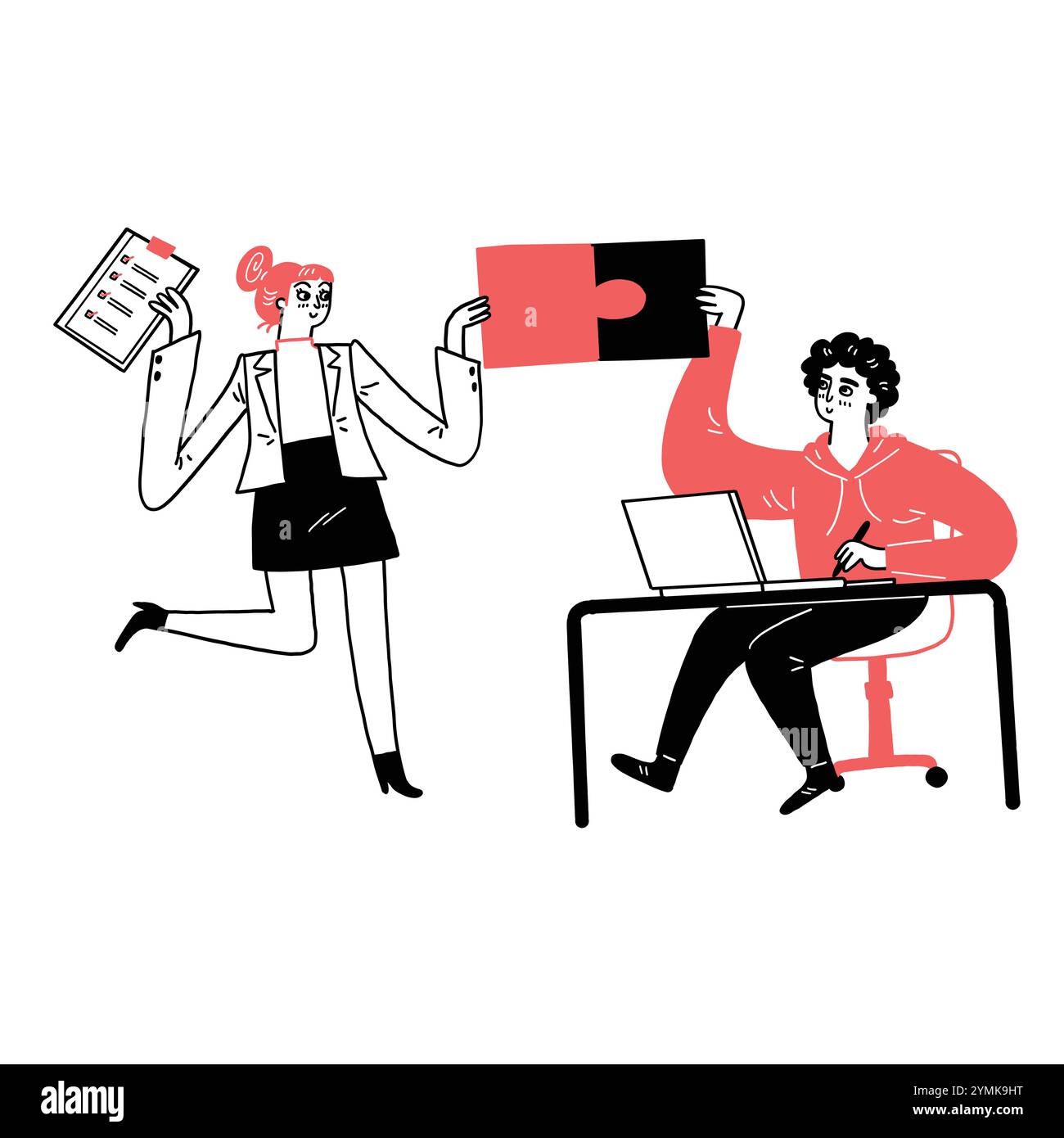 Illustration jigsaw puzzle pieces symbol of teamwork. Problem-solving, business challenge ...