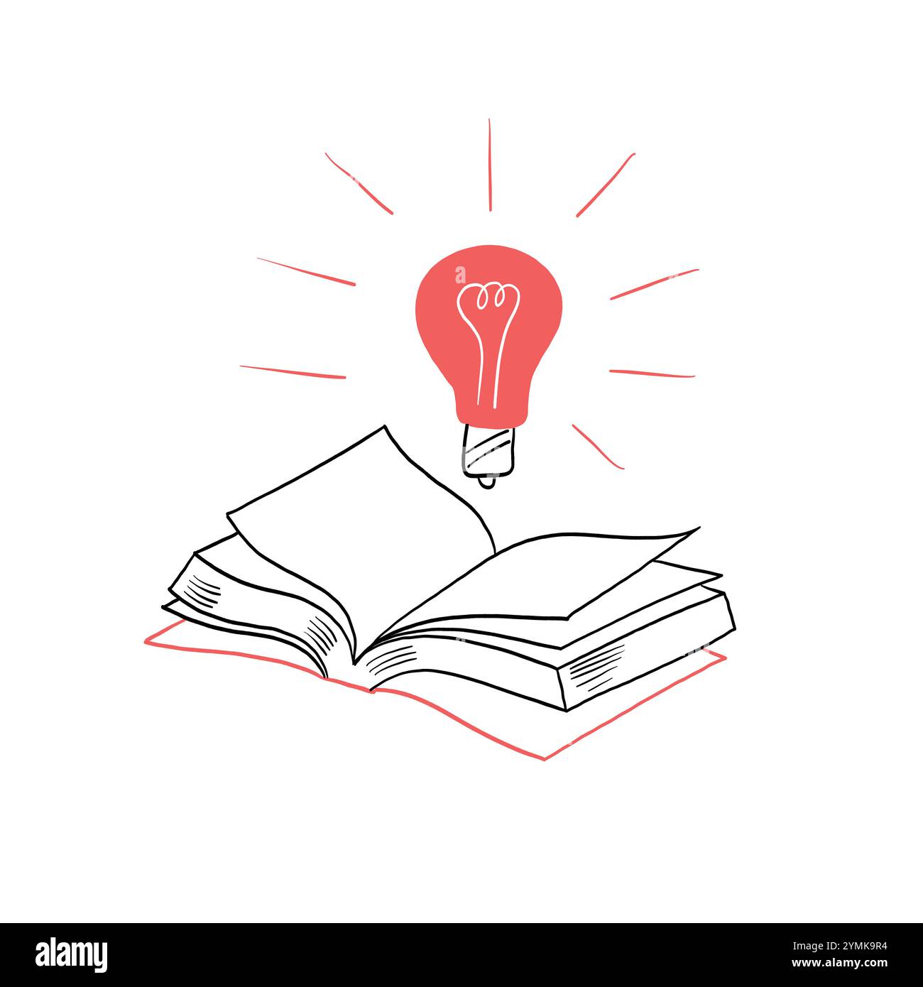 Light bulb with open book. Idea education concept. Hand drawing vector illustration doodle style ...
