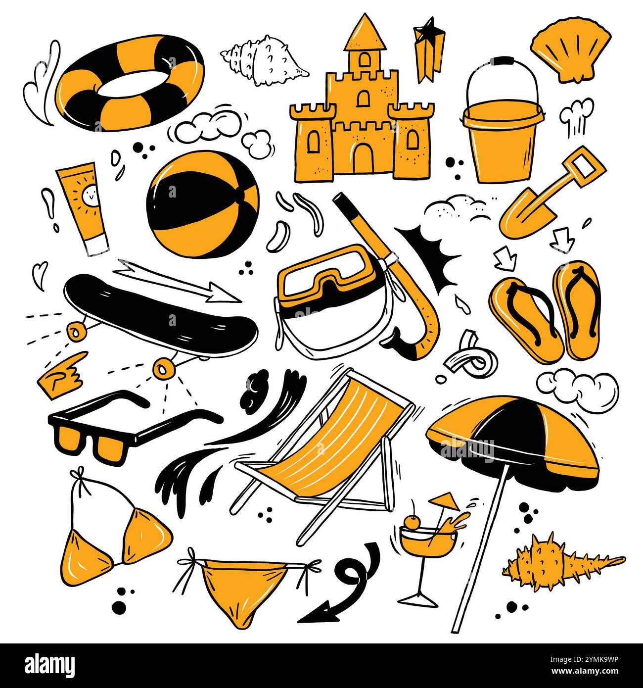 Beach Fun and Relaxation Icons - Summer Vacation Essentials Illustrated ...