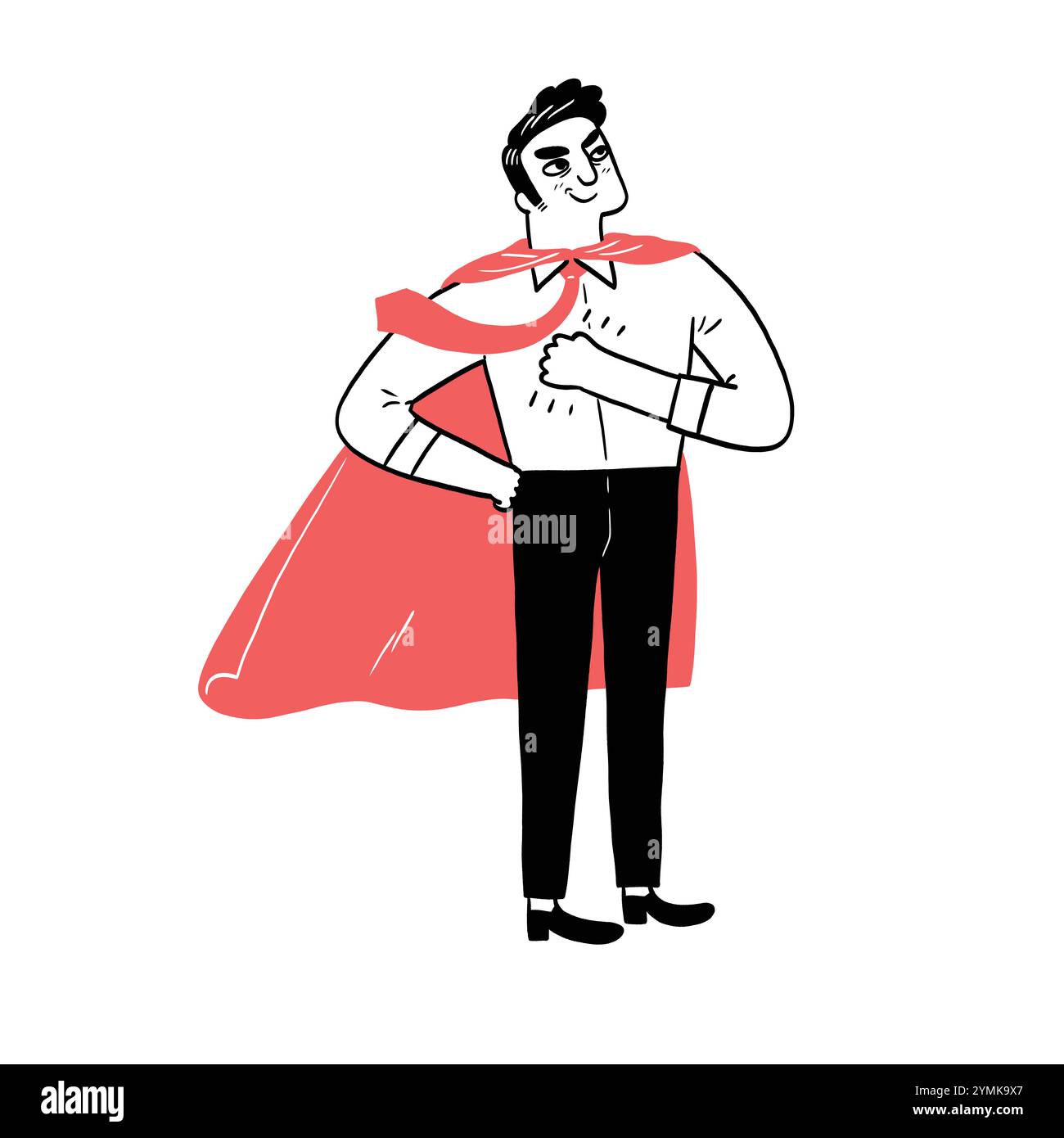 A confident cartoon character stands proudly with a red cape, embodying ...