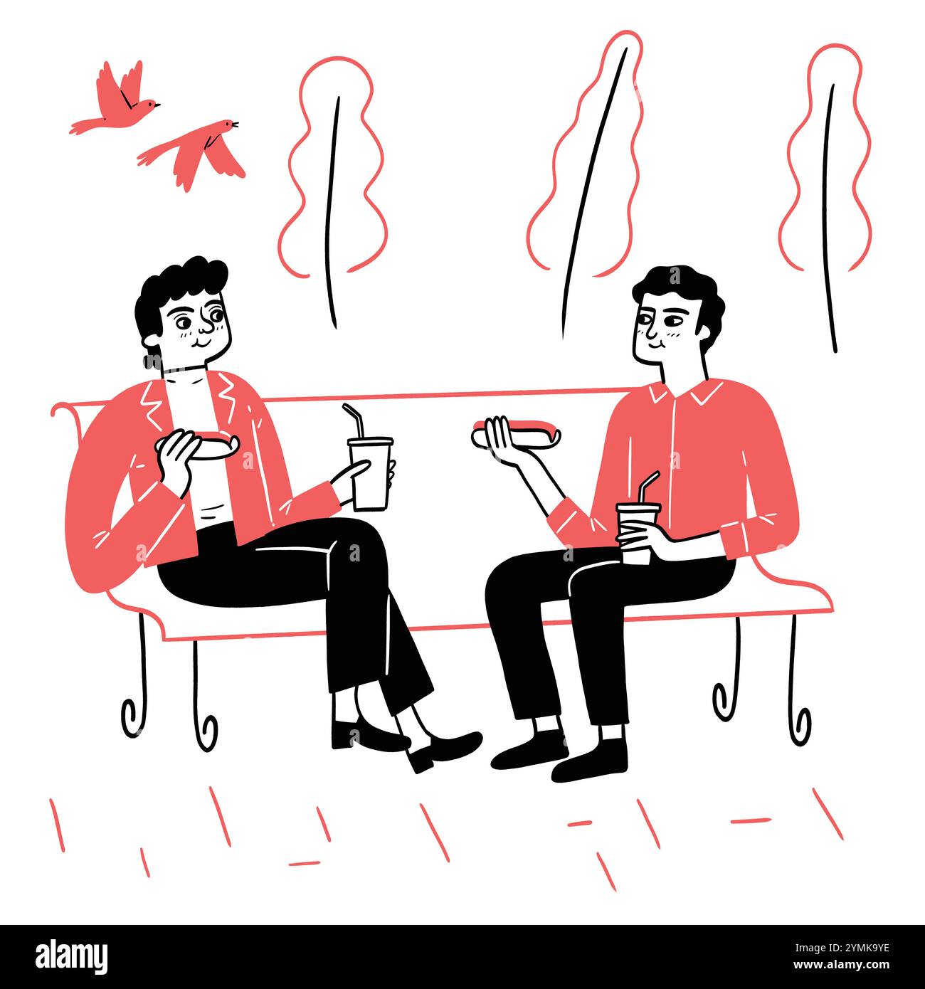 A couple is sitting on a park bench, having a conversation while ...