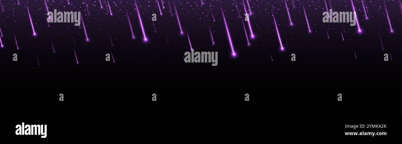 Purple meteor rain, shooting stars background. Bright, streaking lights falling from the sky ...
