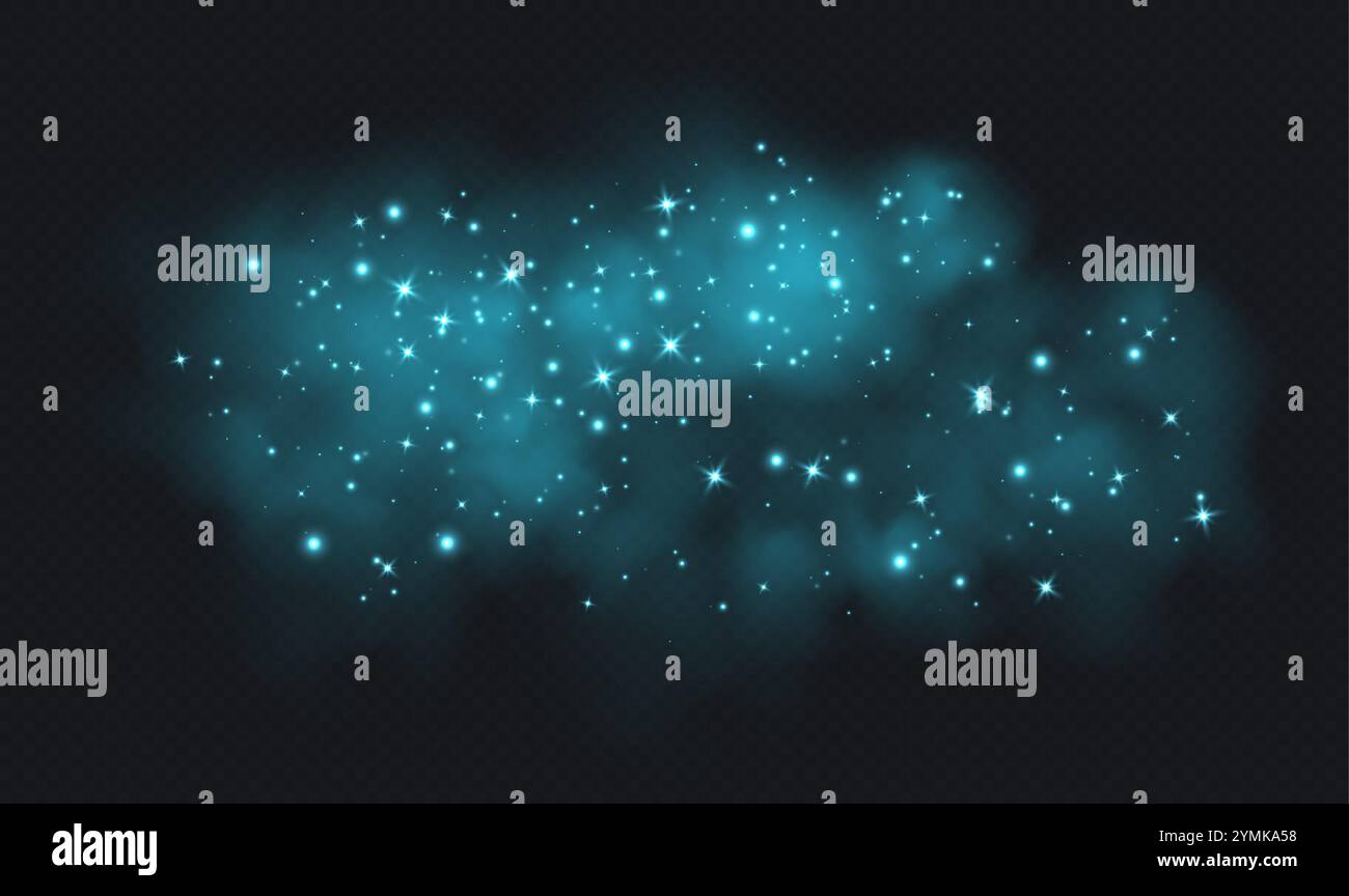 Blue magic smoke with stars and sparkles, fog with glowing particles ...