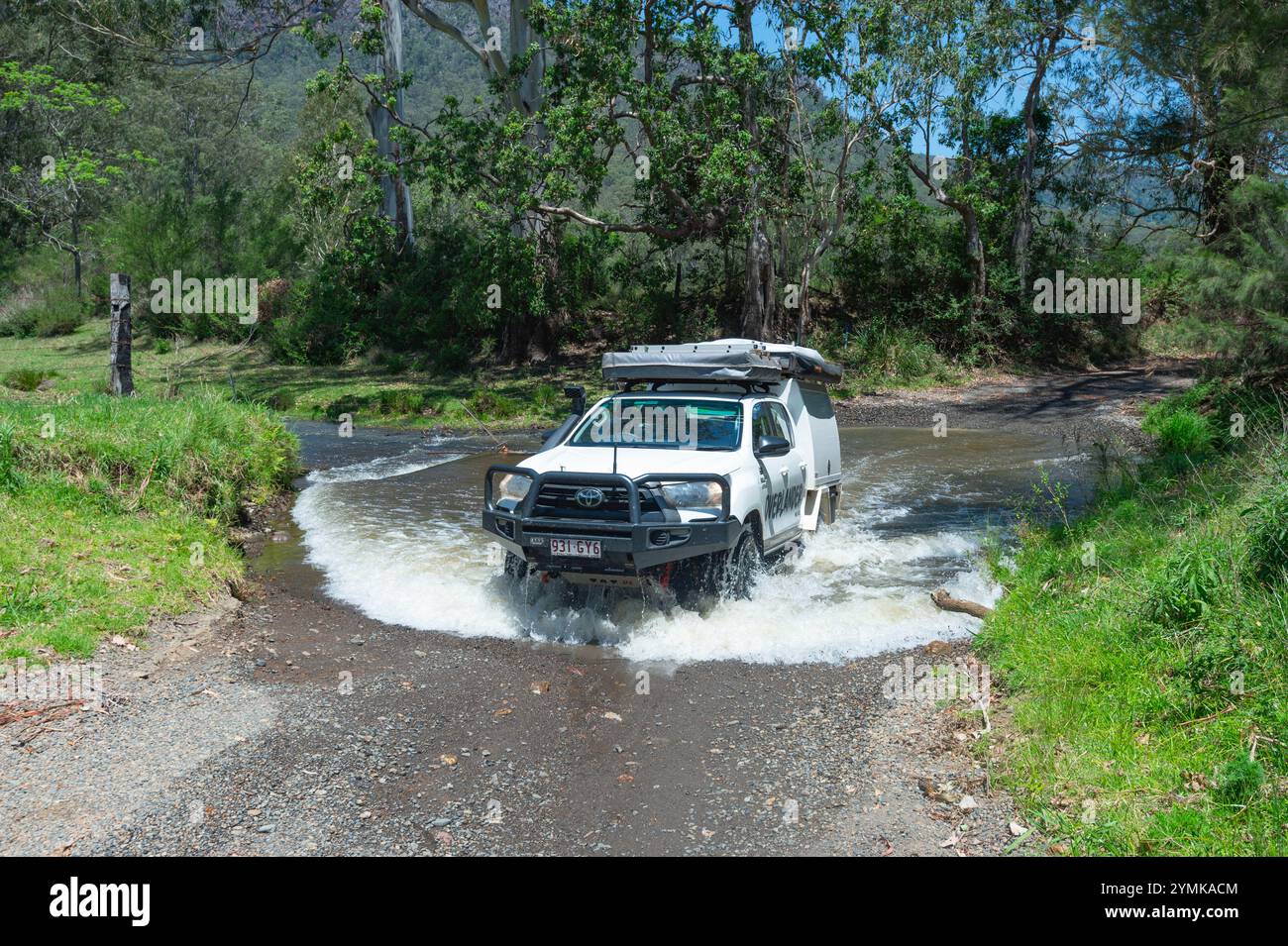 4WD Toyota Hilux crossing the Condamine River near Killarney ...