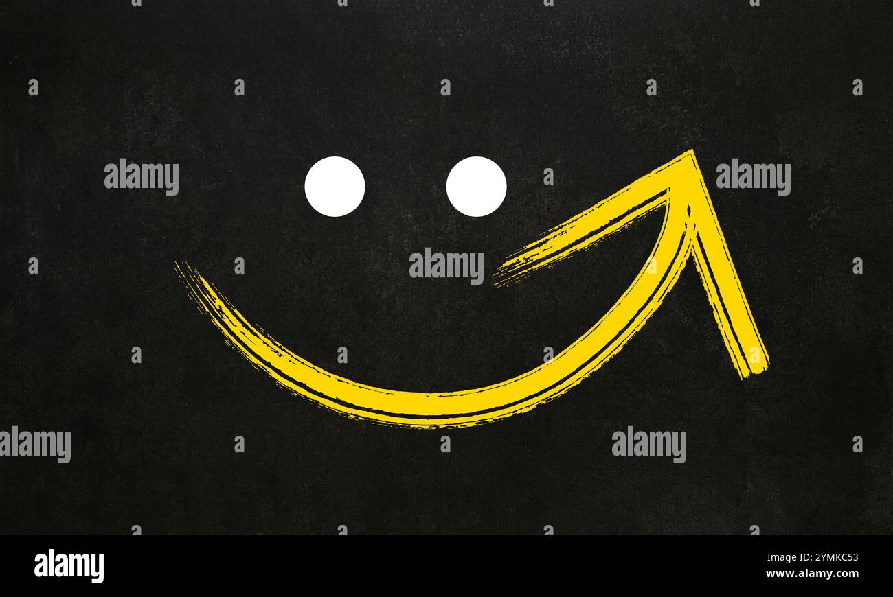 Yellow arrow and two white circles happiness concept .Investment ...