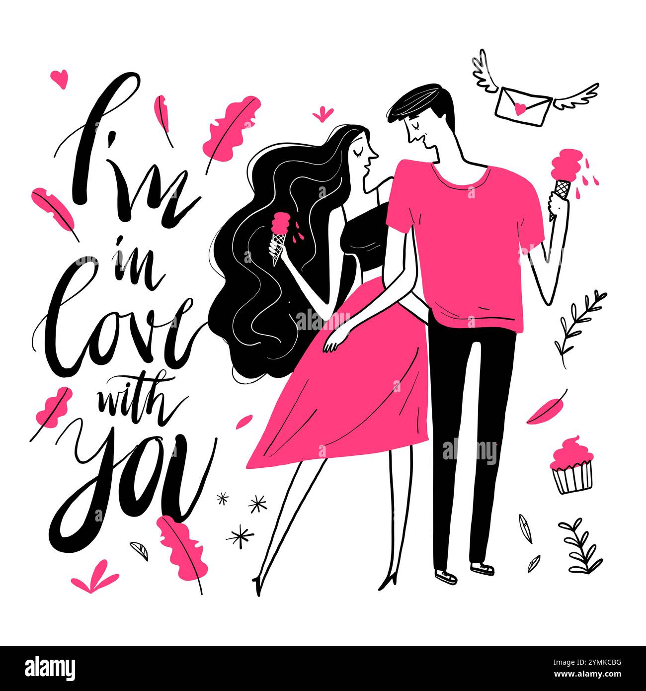 Couple in love, Collection of hand drawn. Vector illustration in sketch ...