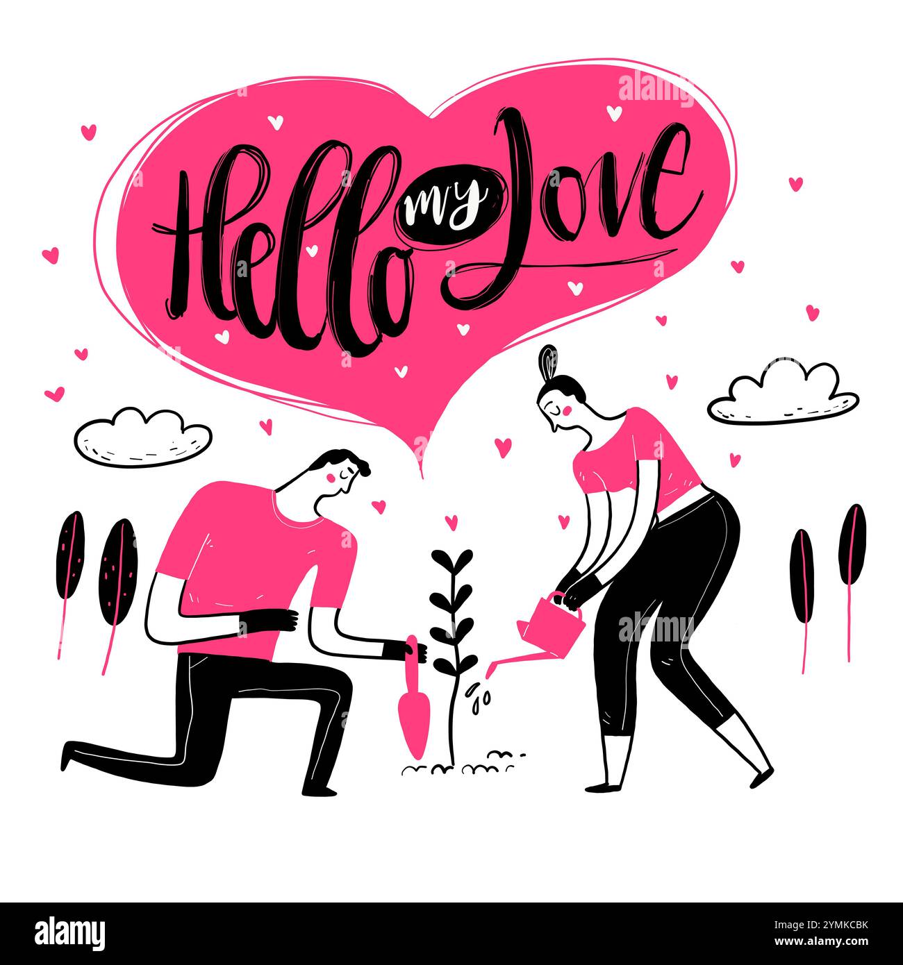 Drawing couple romantic cheerful vector hi-res stock photography and ...