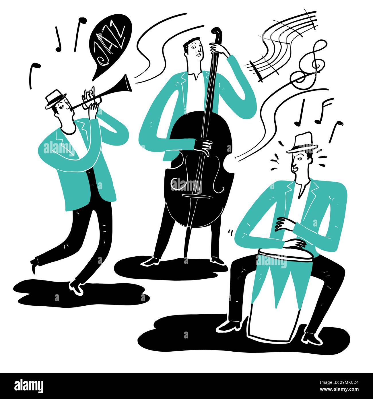 Hand drawing the musicians playing music. Vector Illustration doodle ...