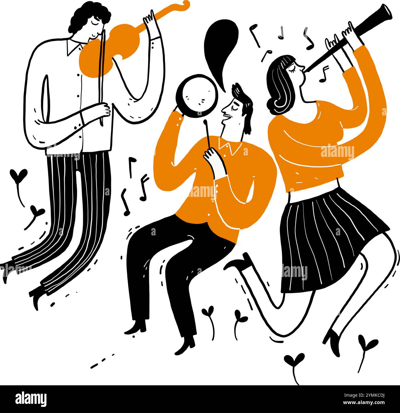 Hand drawing the musicians playing music. Vector Illustration doodle ...