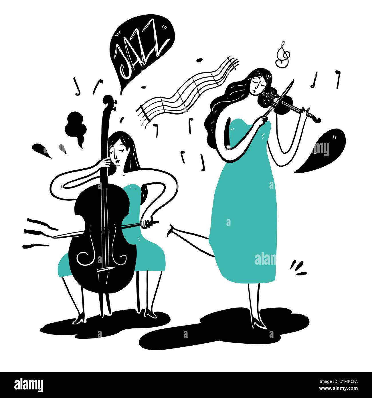 Hand drawing women playing music. Vector Illustration doodle style ...