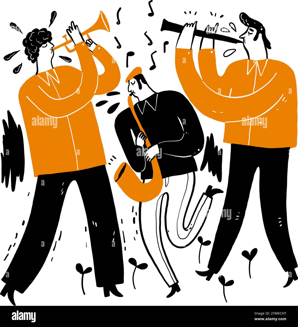 Hand drawing the musicians playing music. Vector Illustration doodle ...