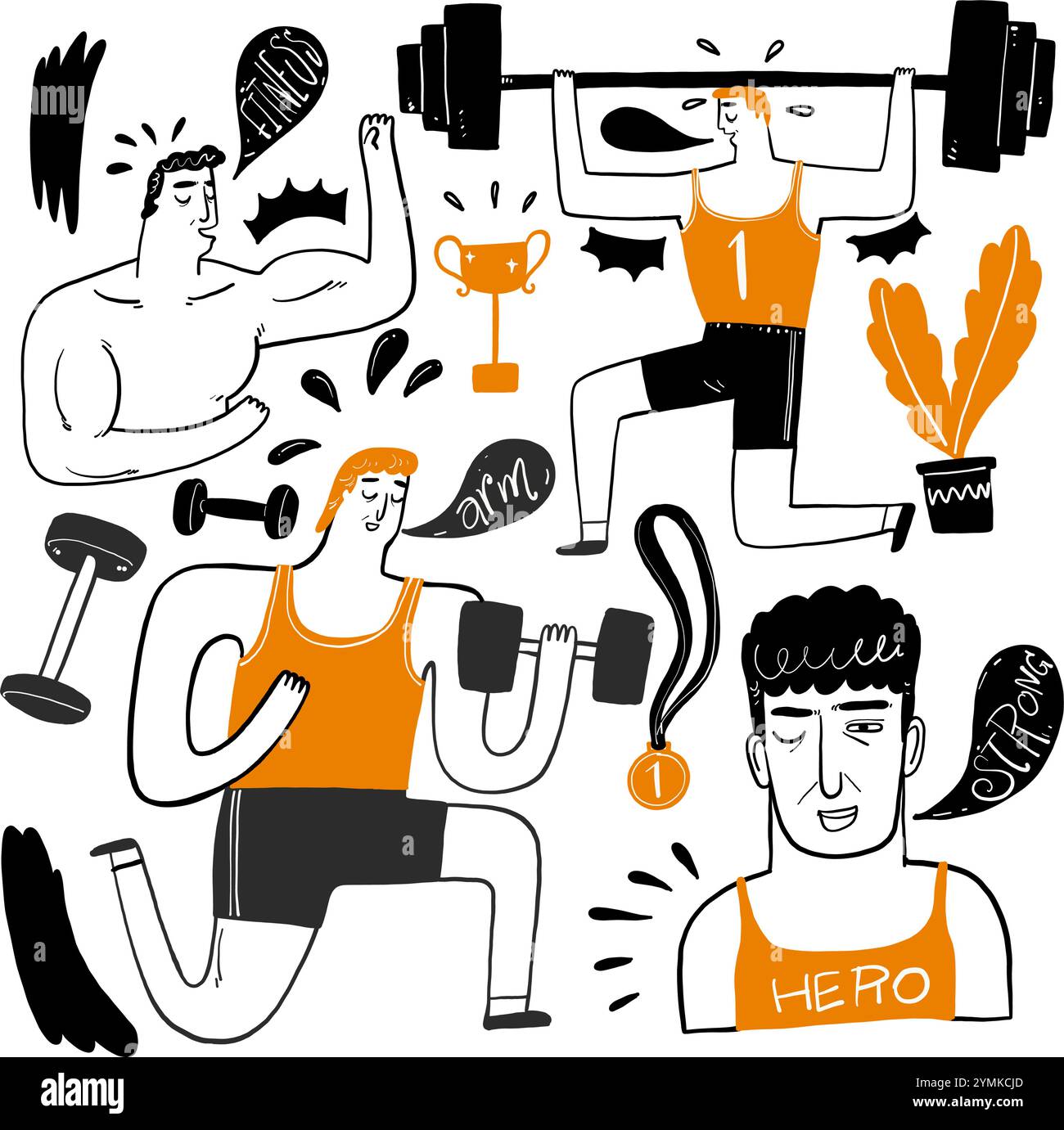 The set of characters exercises in the gym of athletes. Collection of ...