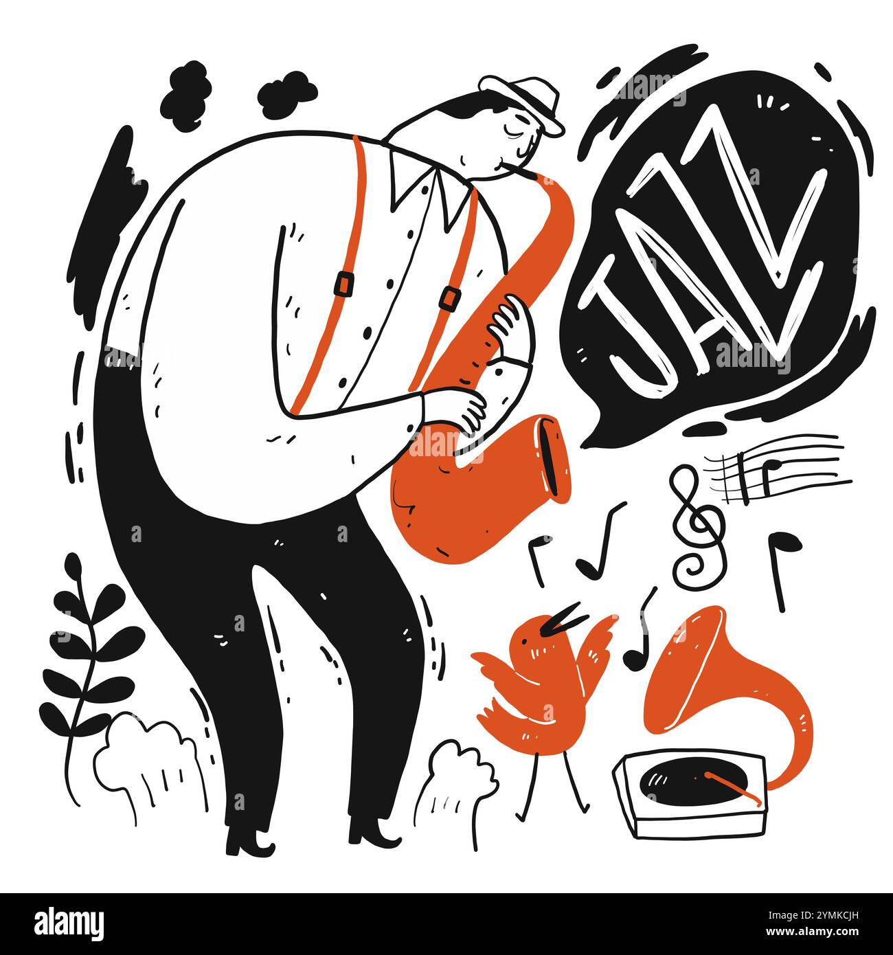 A man playing music. Collection of hand drawn, Vector illustration in ...