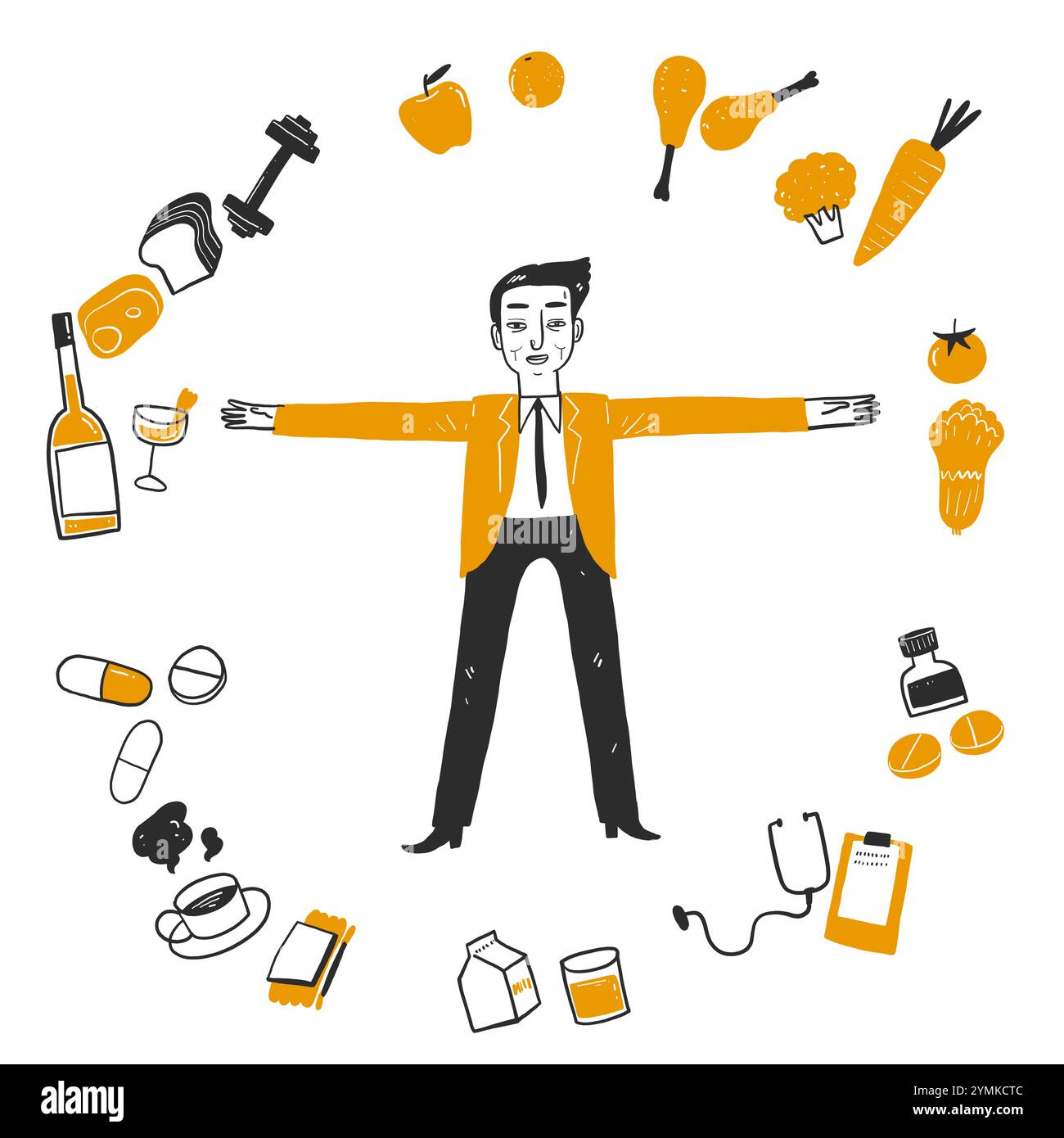 Male standing with arms open, Vector Illustration hand drawing Stock ...