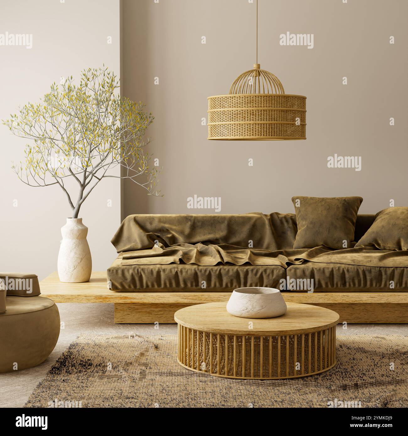 Boho style decorated livinig room. Modern, authentic Interior design of ...