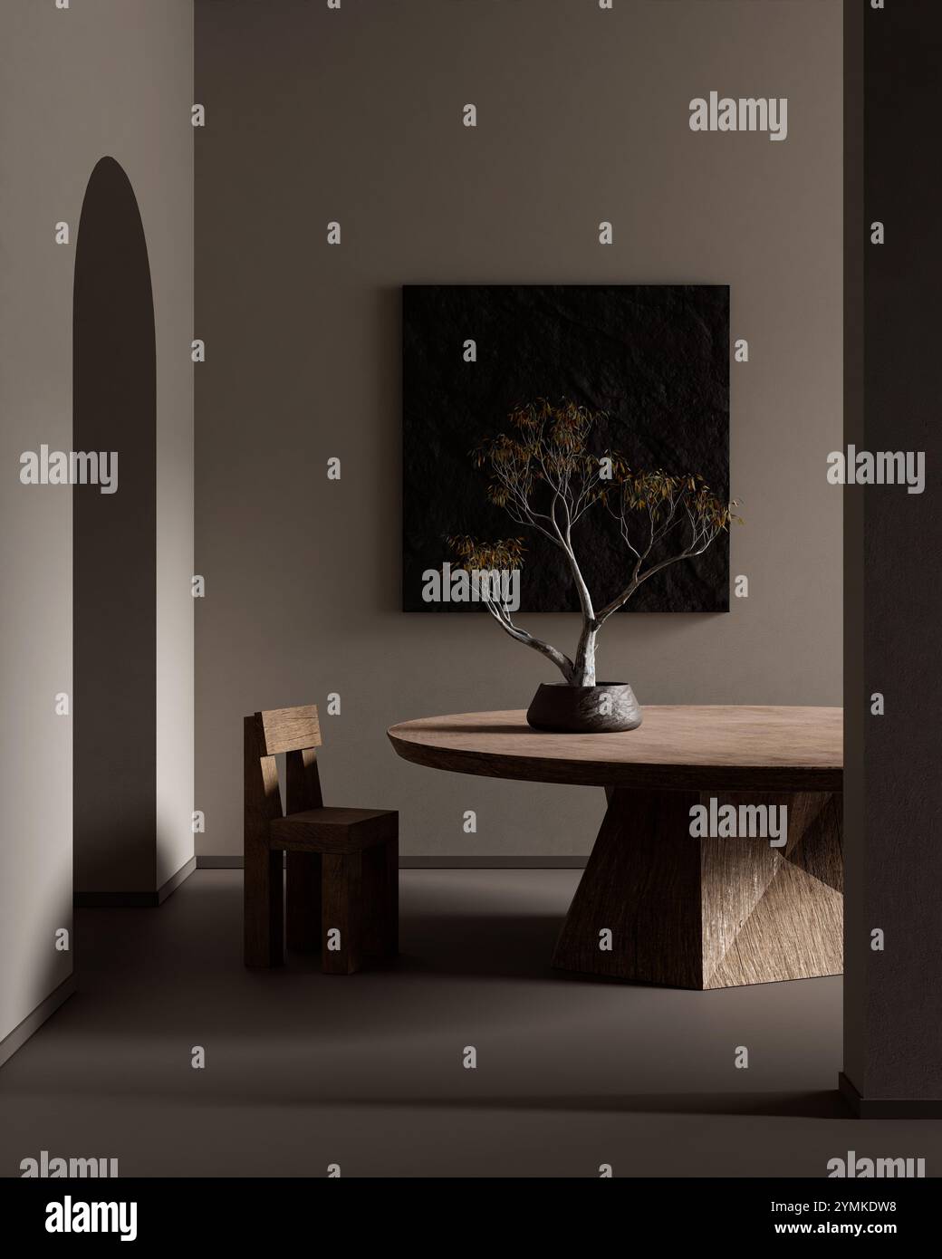Japanese style interior design with wooden furnitures and raw materials ...