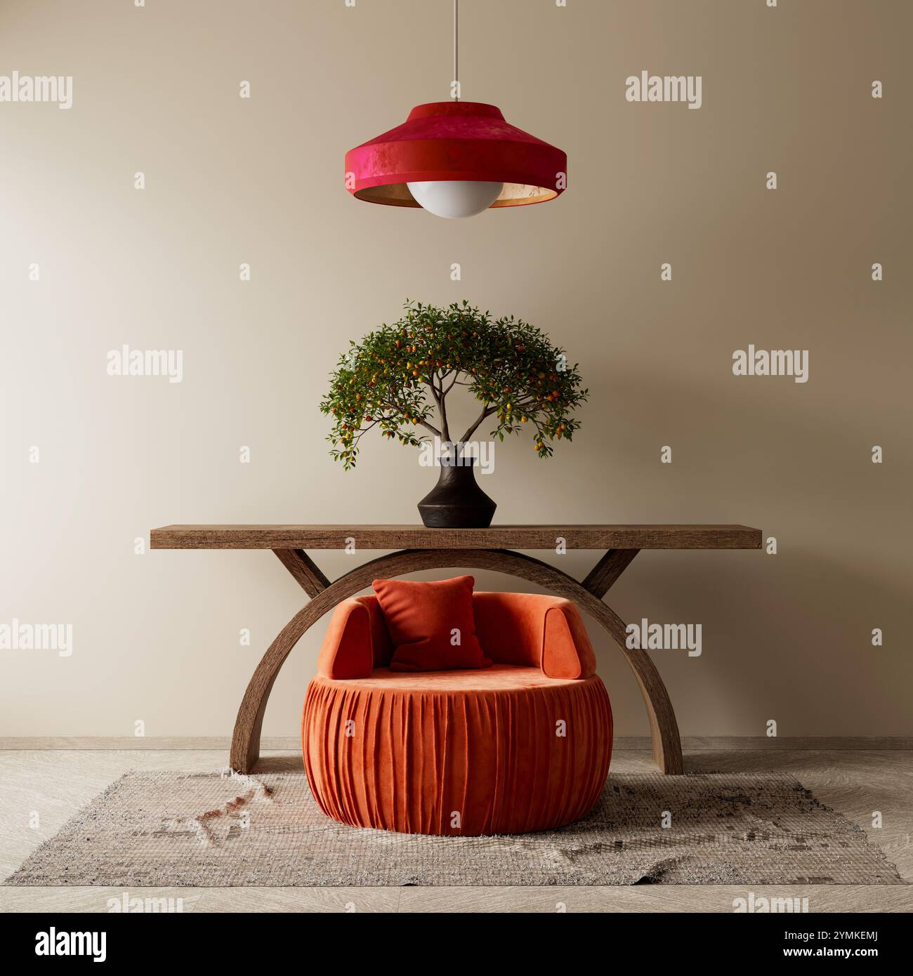 Japanese style interior design with wooden furnitures and raw materials ...