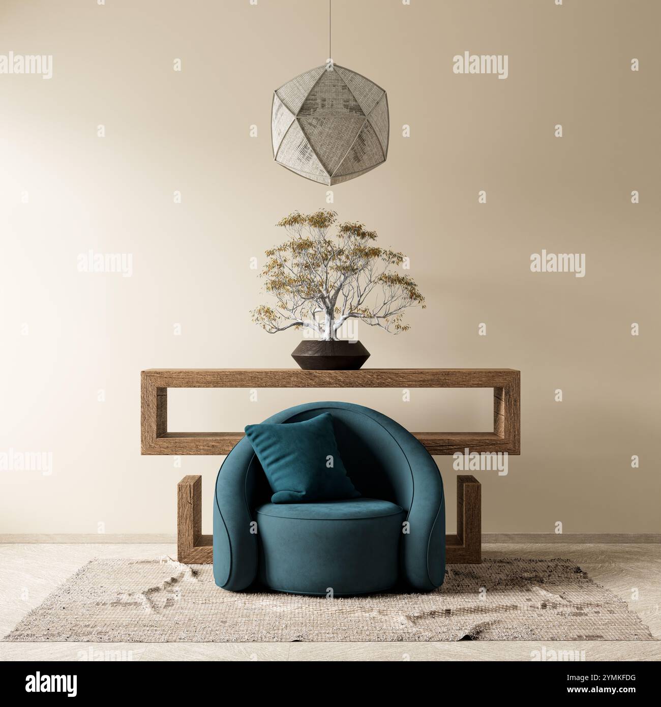 Japanese style interior design with wooden furnitures and raw materials ...