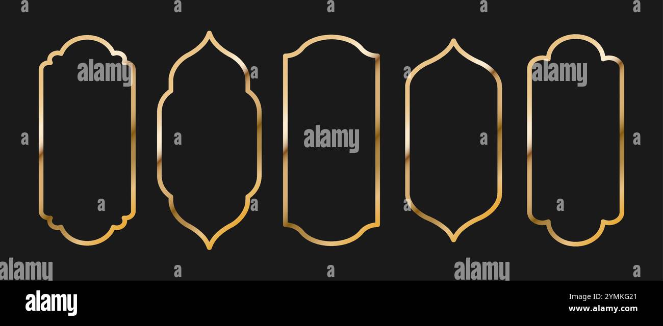 Islamic Door and Gate Shapes. Set of golden Arabic frames. Ramadan ...