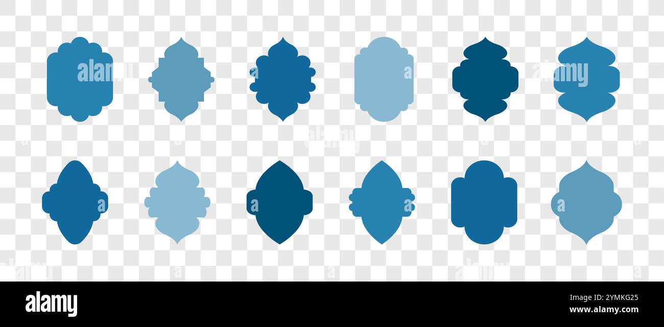 Shape Islamic Windows and arches. Set of Muslim frames in blue colors ...