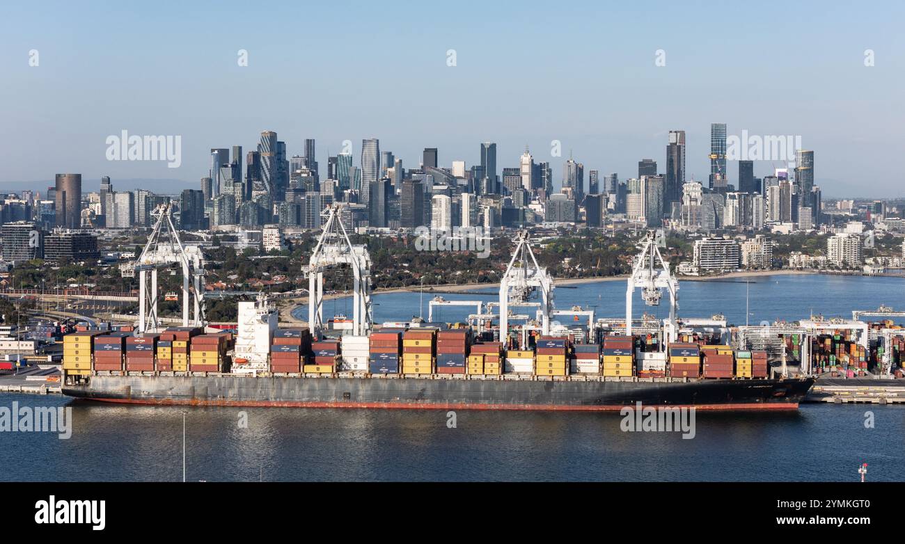 Melbourne Australia. The view of the port of Melbourne with container ...