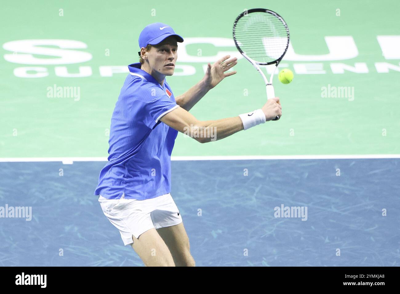 Jannik Sinner of Italy during the 2024 Davis Cup Finals quarter-final ...