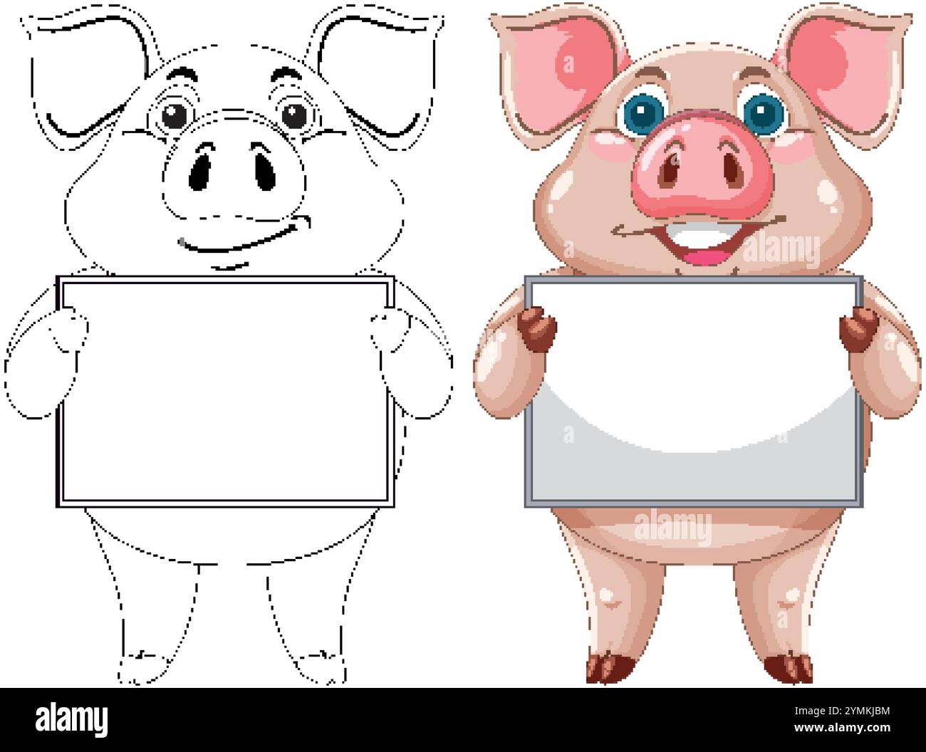 Two pigs with signs, one colored, one outlined Stock Vector Image & Art ...