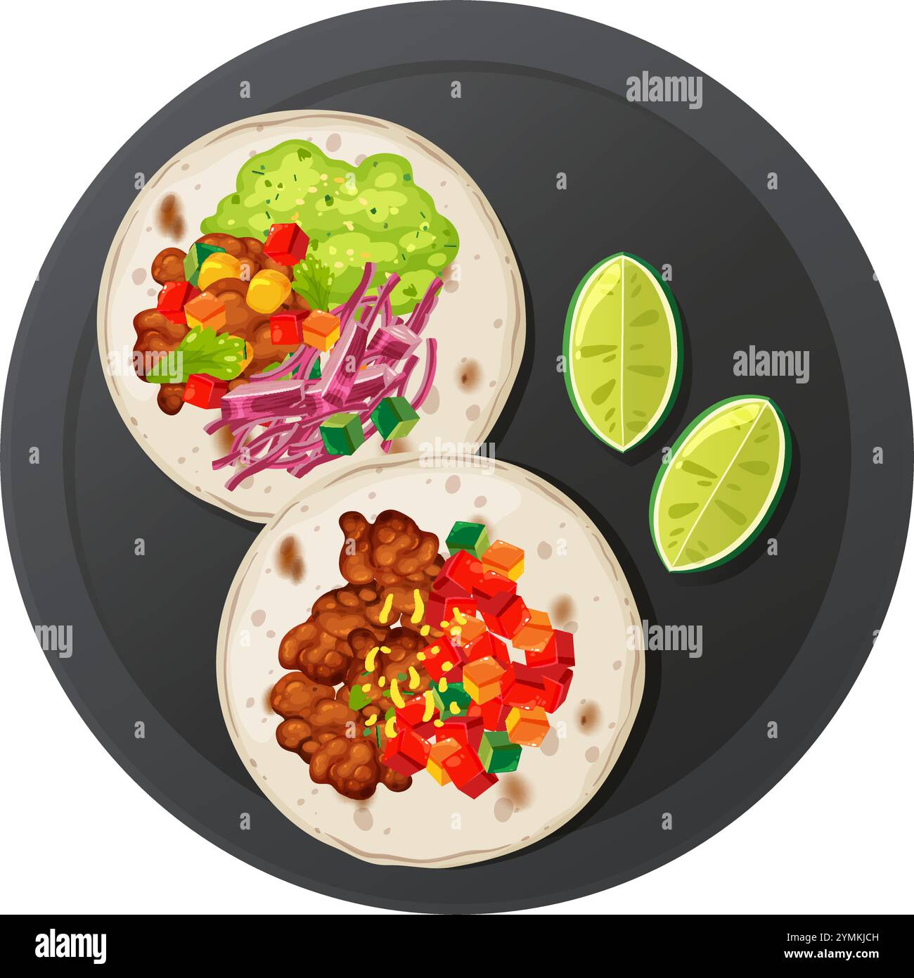 Two tacos with lime wedges on a plate Stock Vector Image & Art - Alamy