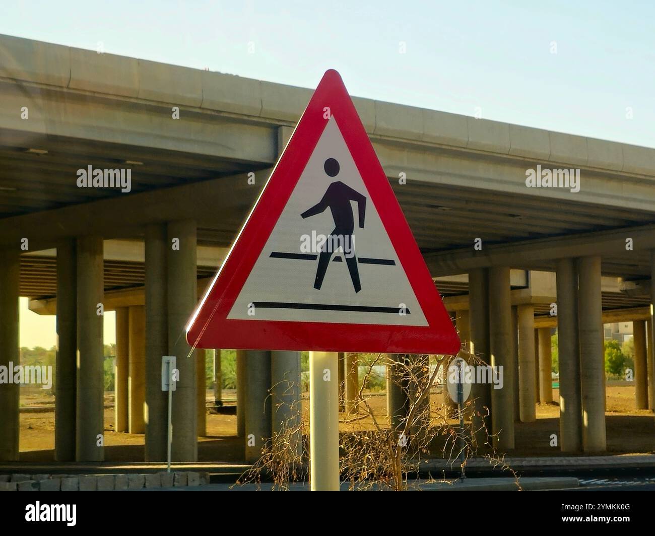 pedestrian warning sign in Madinah city in Saudi Arabia kingdom country ...