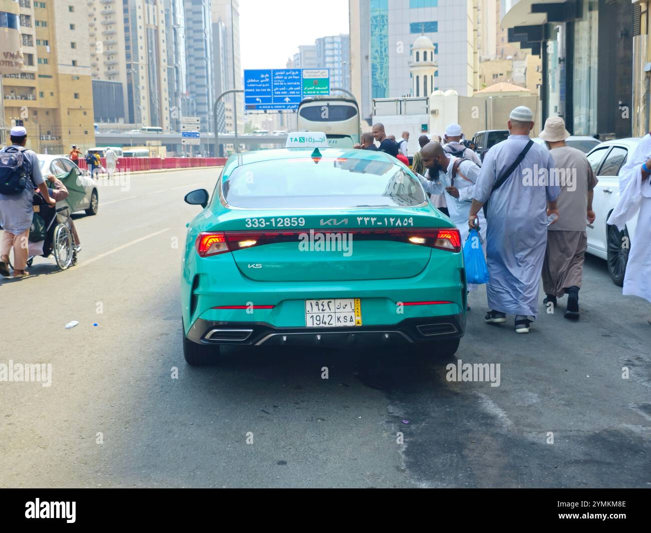 Mecca, Saudi Arabia, June 19 2024: Mecca Makkah Taxi, used to transport Hajj pilgrims inside and ...