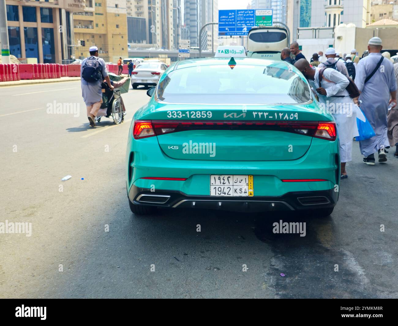Mecca, Saudi Arabia, June 19 2024: Mecca Makkah Taxi, used to transport Hajj pilgrims inside and ...