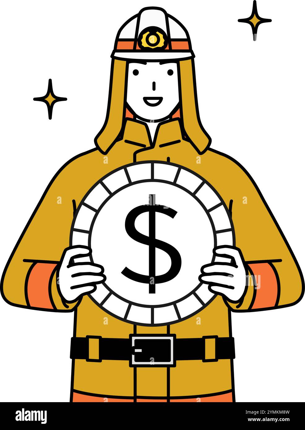 Firefighter in fire uniform with images of foreign exchange gains and ...