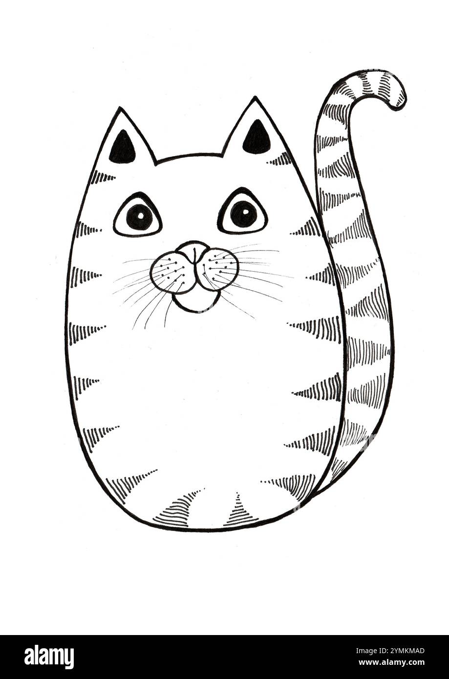 Doodle cat. Stylized illustration. Black outline drawing. Isolated on ...