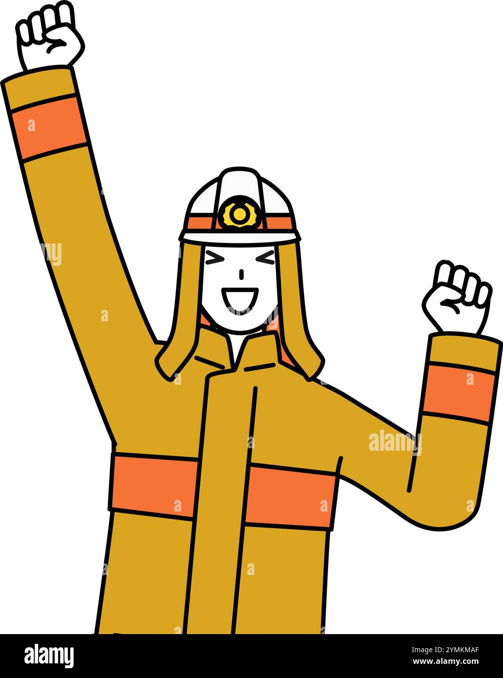 Firefighter in fire uniform jumping with light-hearted delight, Vector ...