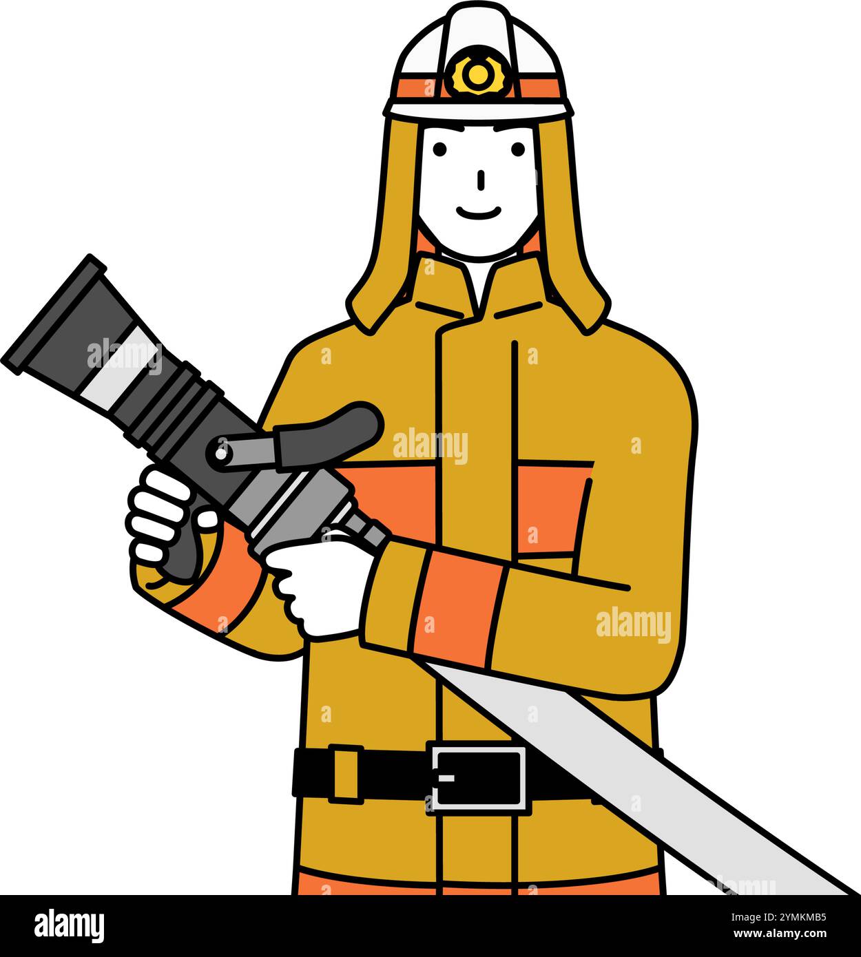 Firefighter in fire uniform holding fire hose with gun-type nozzle ...