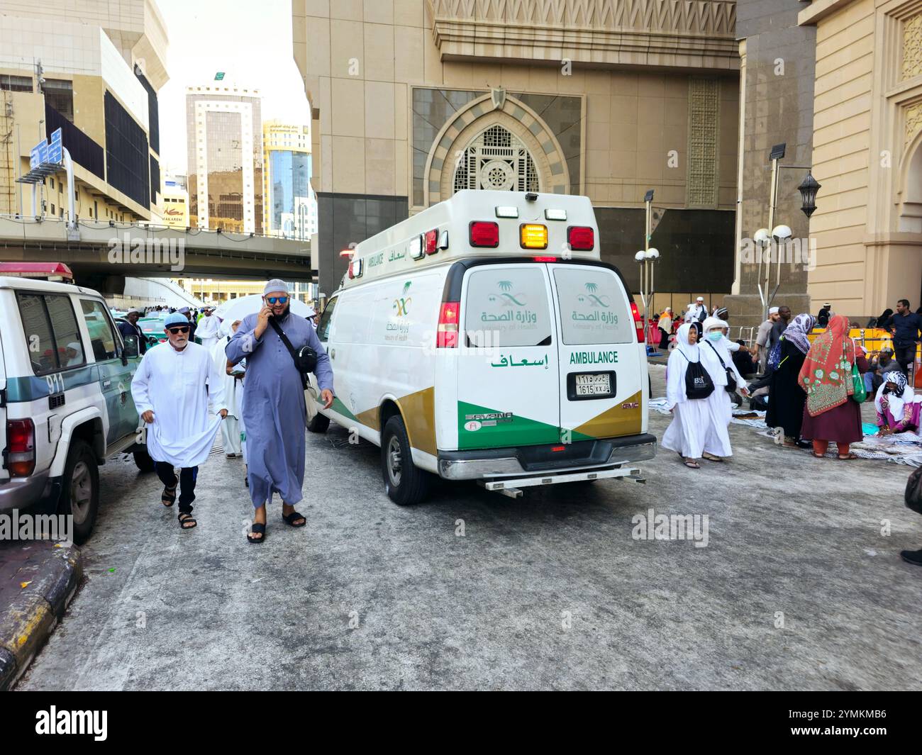 Mecca, Saudi Arabia, June 23 2024: an ambulance for emergency calls of ...