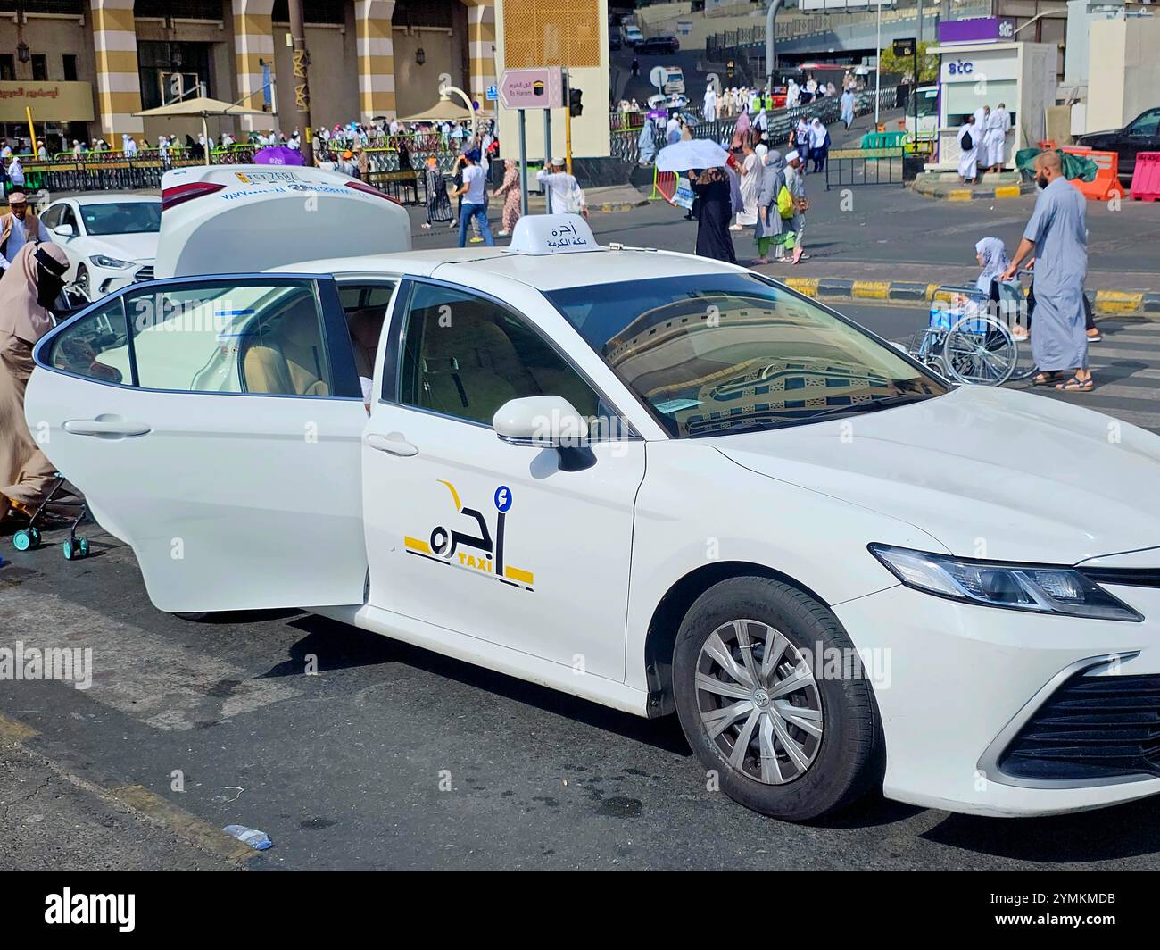 Mecca, Saudi Arabia, June 23 2024: Mecca Makkah Taxi, used to transport Hajj pilgrims inside and ...