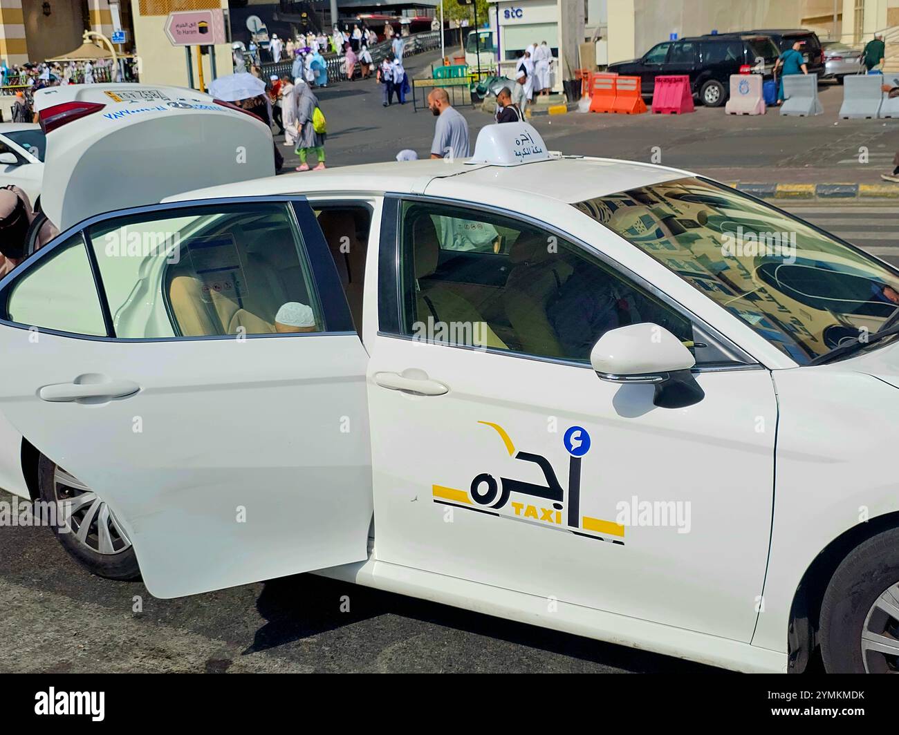 Mecca, Saudi Arabia, June 23 2024: Mecca Makkah Taxi, used to transport Hajj pilgrims inside and ...