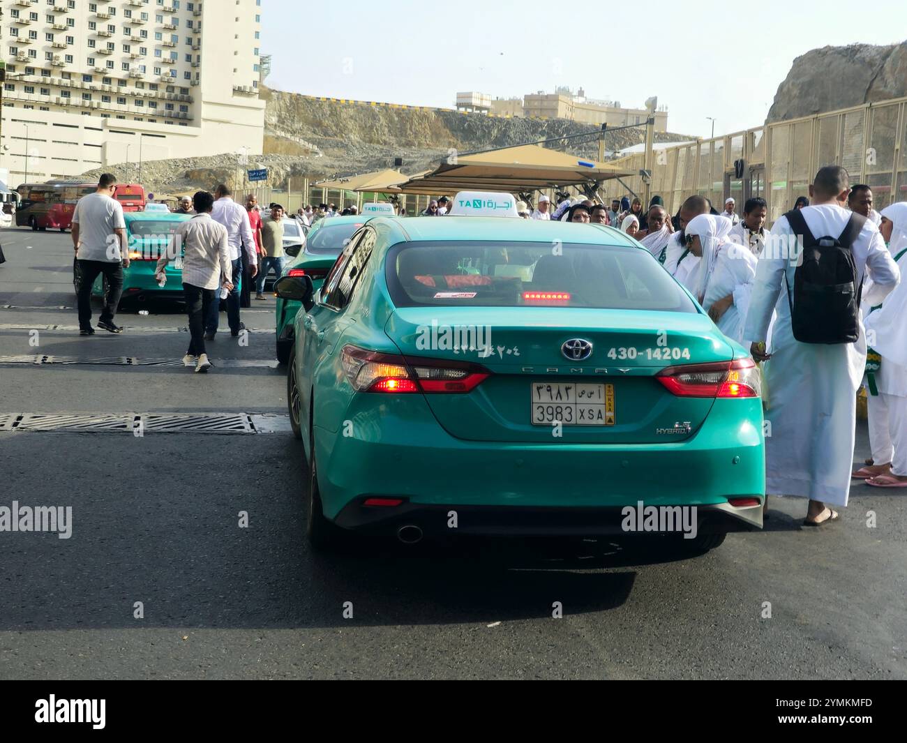 Mecca, Saudi Arabia, June 23 2024: Mecca Makkah Taxi, used to transport Hajj pilgrims inside and ...