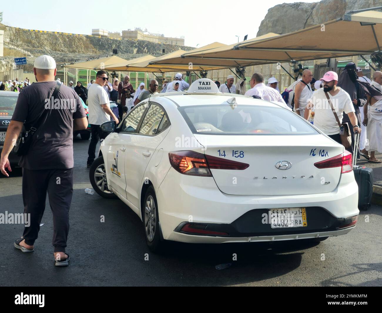 Mecca, Saudi Arabia, June 23 2024: Mecca Makkah Taxi, used to transport Hajj pilgrims inside and ...