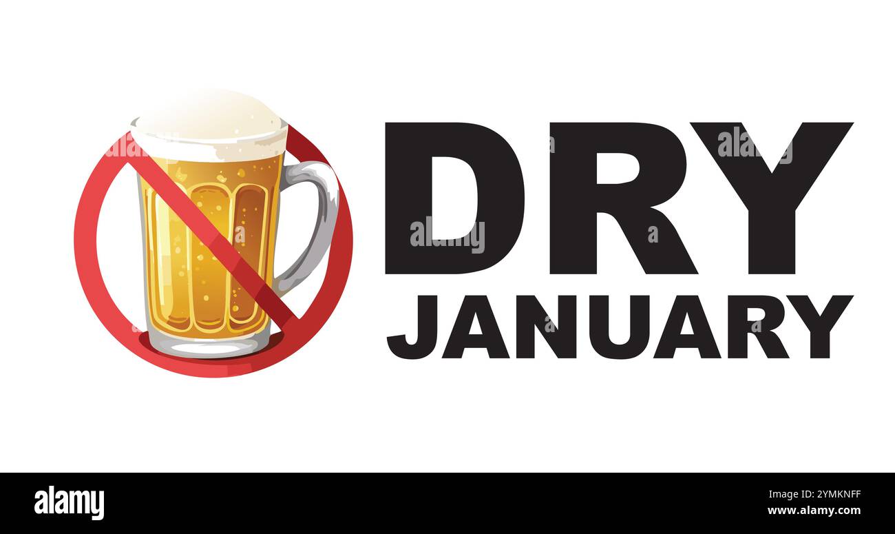 Dry January vector illustration featuring a crossed-out Beer Mug and ...