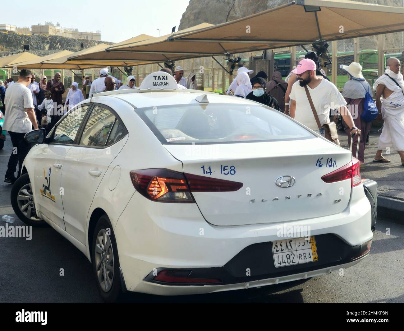 Mecca, Saudi Arabia, June 23 2024: Mecca Makkah Taxi, used to transport Hajj pilgrims inside and ...