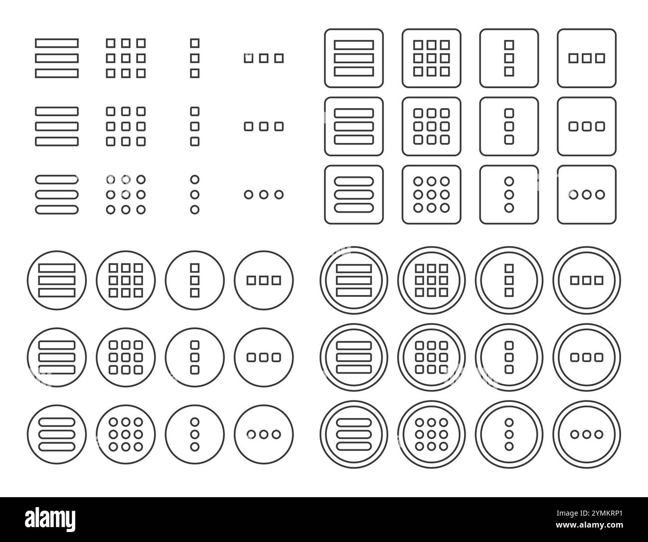 Hamburger menu symbol icons set. Menu icon for web and mobile apps. Buttons for website UI ...