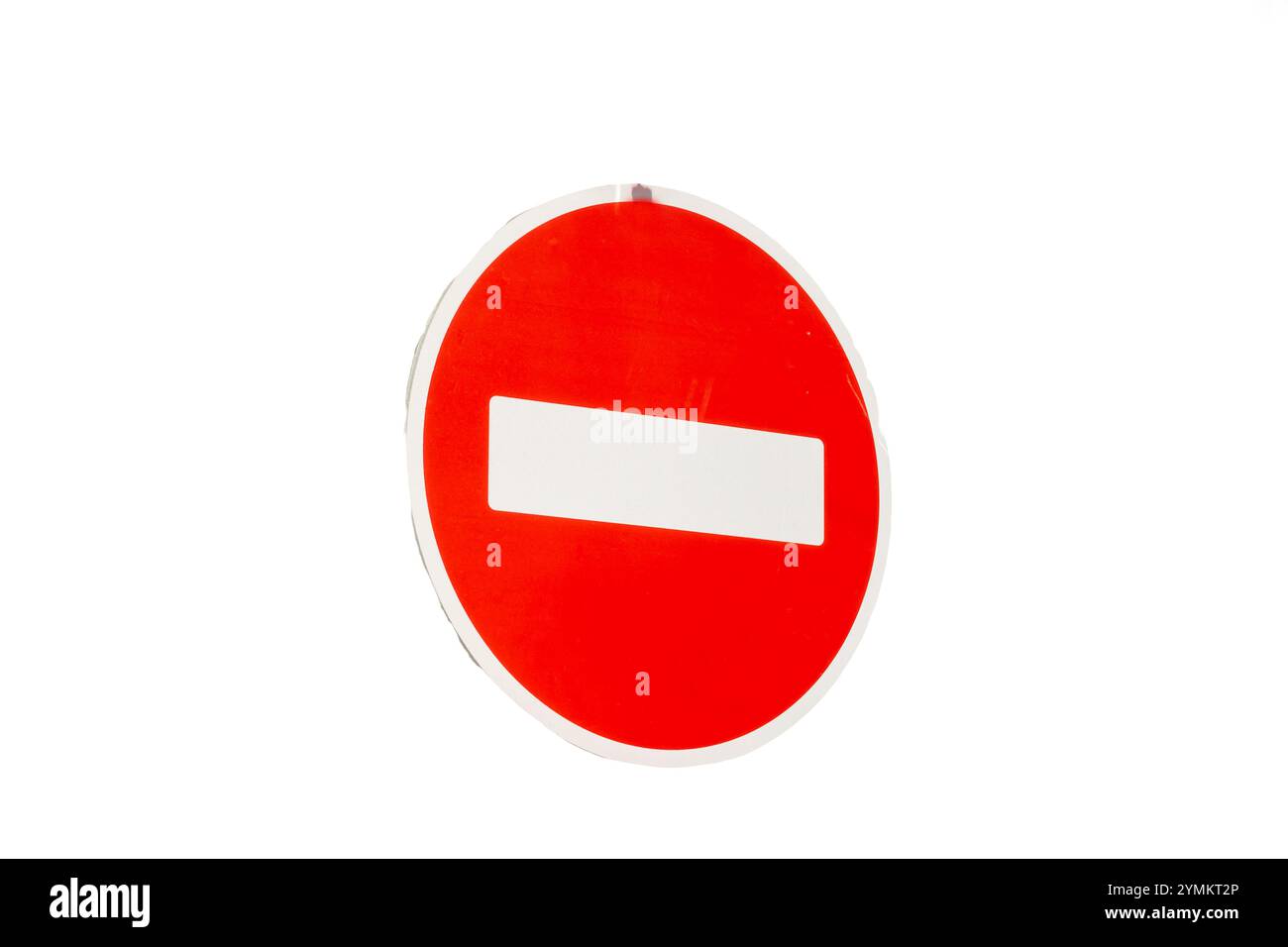 A vibrant red sign features a bold white line running through the ...